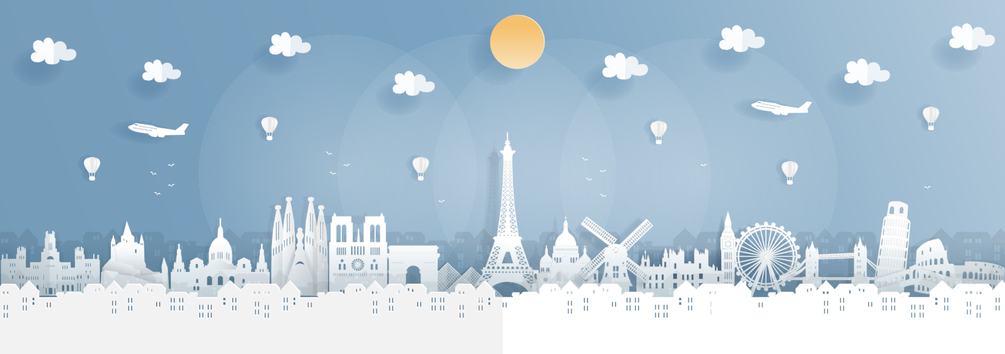 Behang skyline wereld bezienswaardigheden getekend | ToF