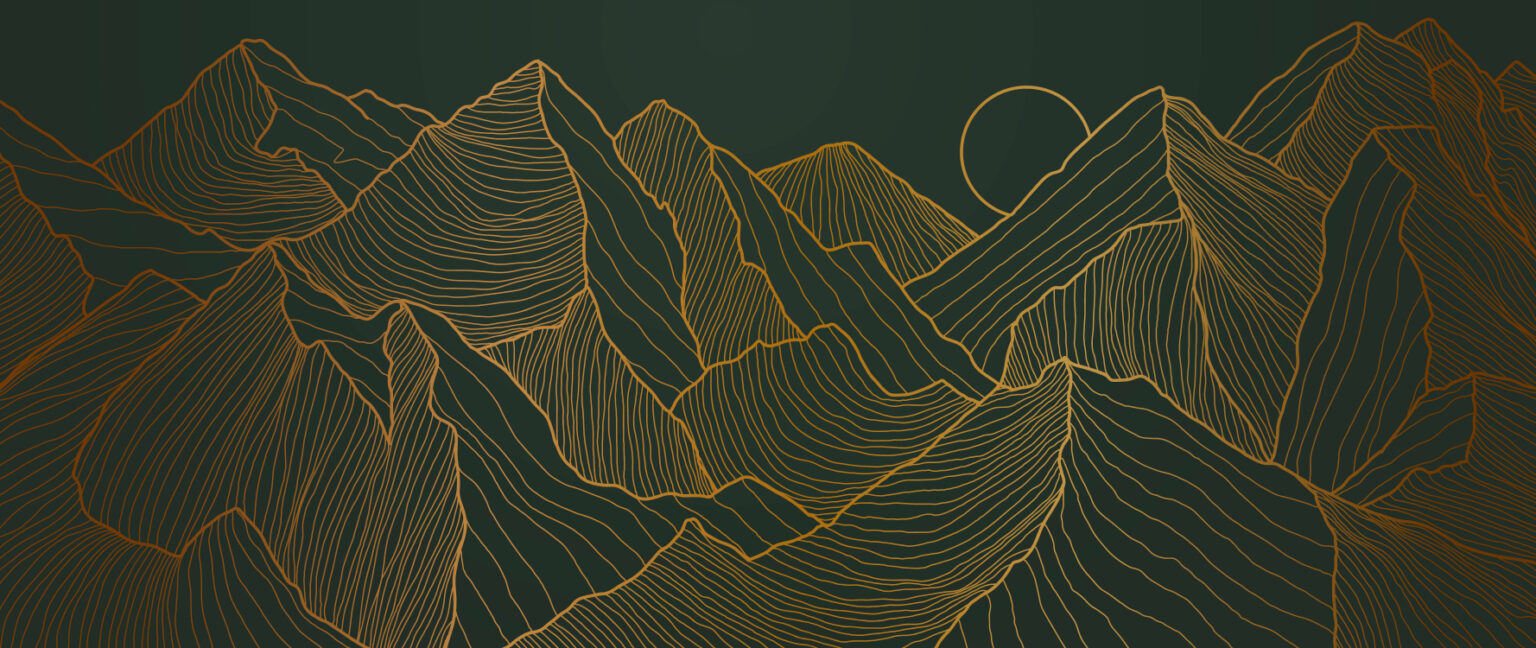 Behang bergen getekend in donkergroen | ToF behang aan je muur